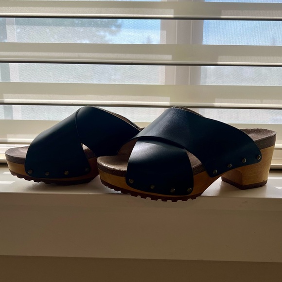 Urban Outfitters | Shoes | Black Cross Over Leather Real Wood Swedish ...